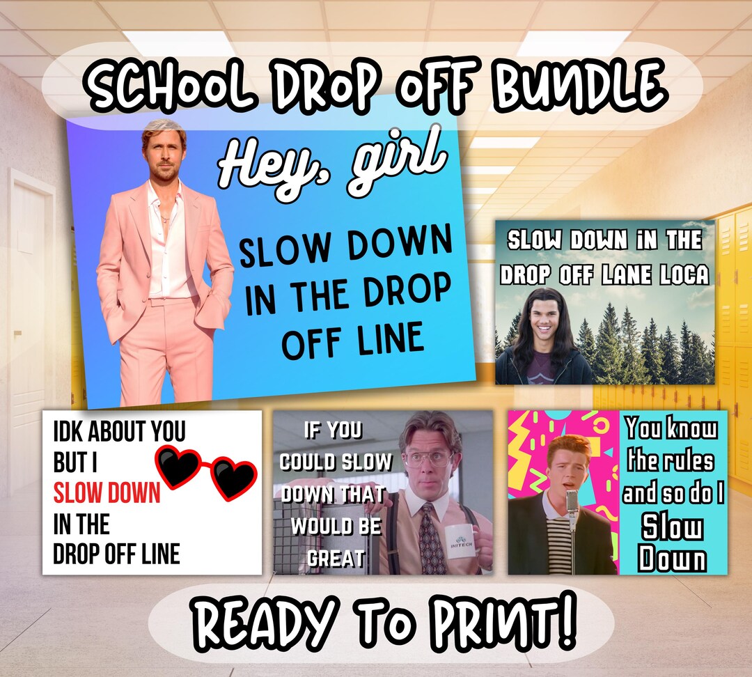 Funny School Drop off Lane Signs Bundle 5 Pack, Back to School First ...