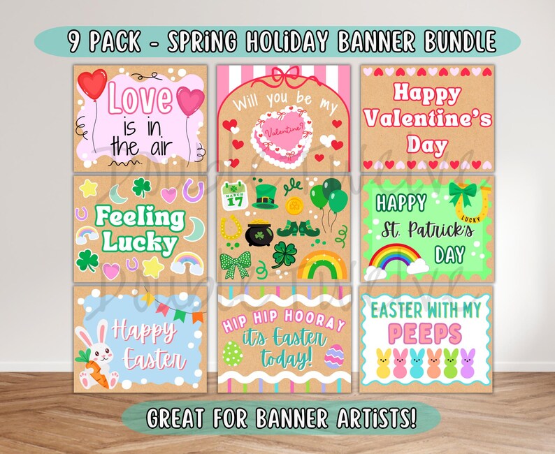 9 Painted Banners for Easter Mockup Package, Valentine/st Patrick's Day ...