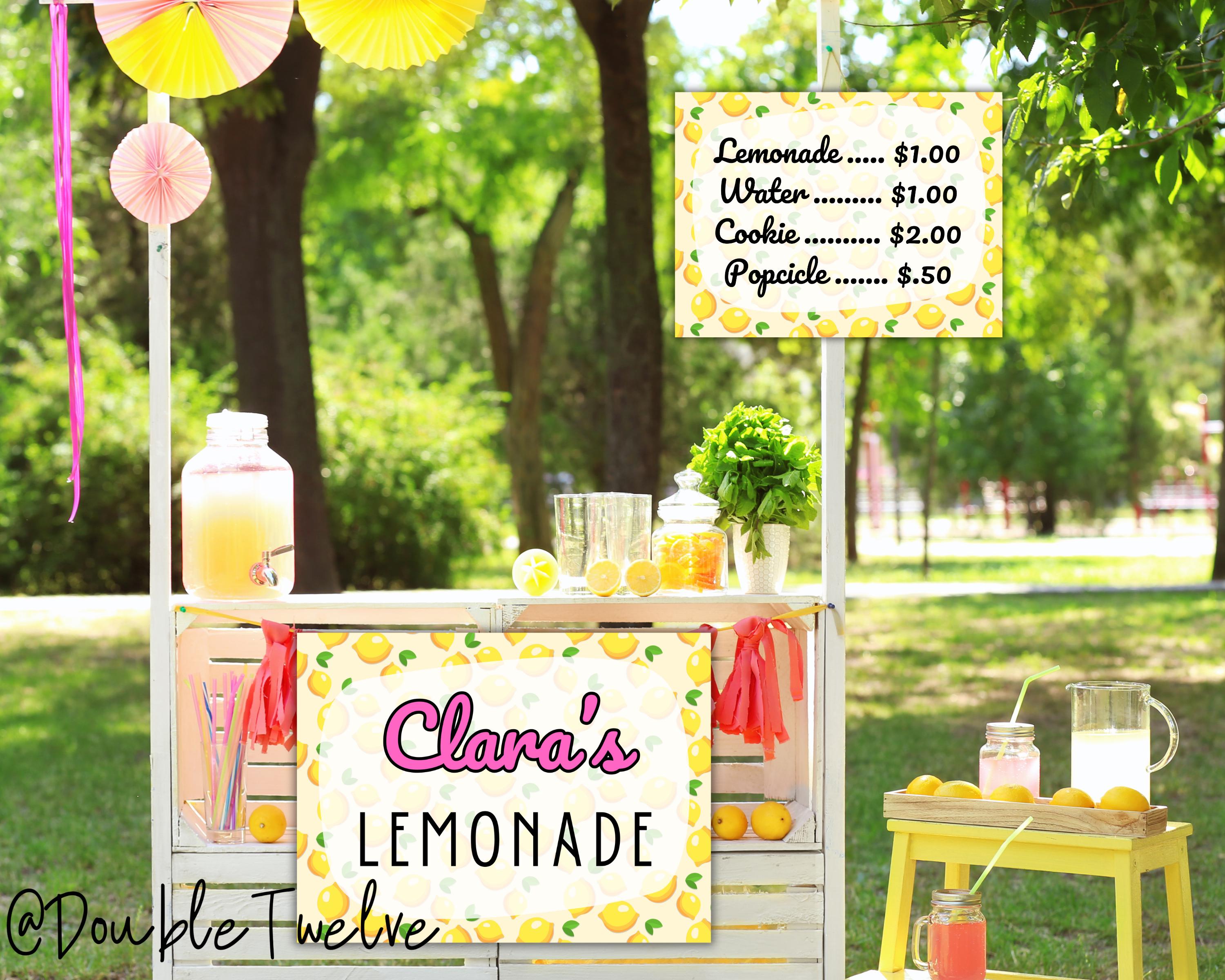 Custom Kids Lemonade Stand Sign Bundle, Lemonade Stand Yard Sign, Menu Pricing Sign ...