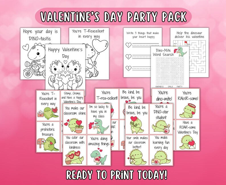 Valentine Classroom Printable Party Pack | 20 Cards, Word Search, Maze ...