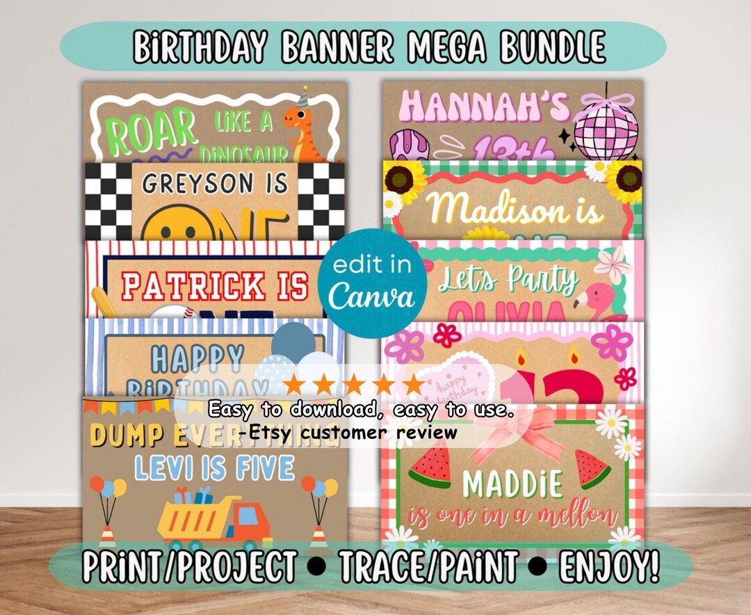 Painted Birthday Banners Mega Bundle, Hand Painted Banner Design ...