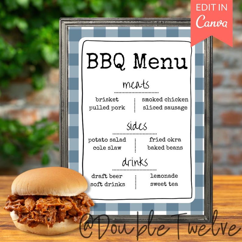Backyard BBQ Menu Sign, Printable Bar-b-que Labor Day Summer Party ...