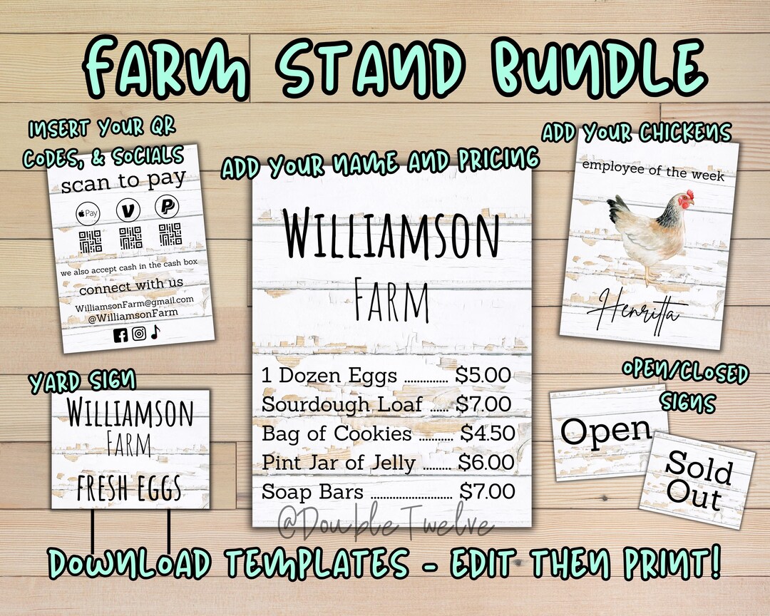 Editable Roadside Farm Stand Signs, Produce Price Sheet Template ...