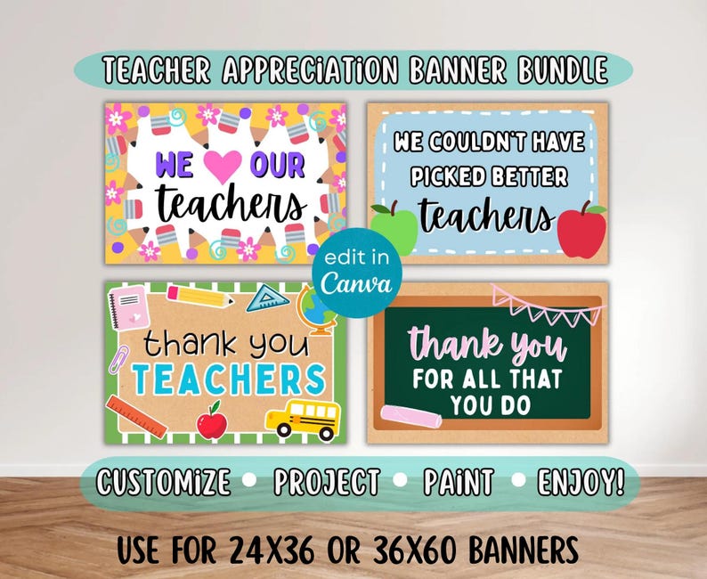 Teacher Appreciation Banner Bundle | Editable Canva Templates | Thank ...