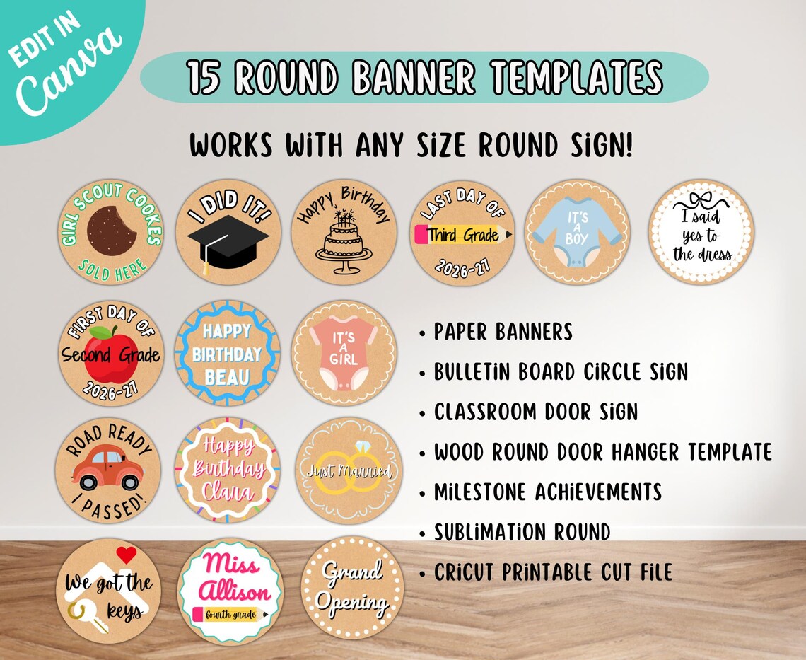 Round Banner Canva Template Bundle – 15 Circle Signs for Banner Artists ...