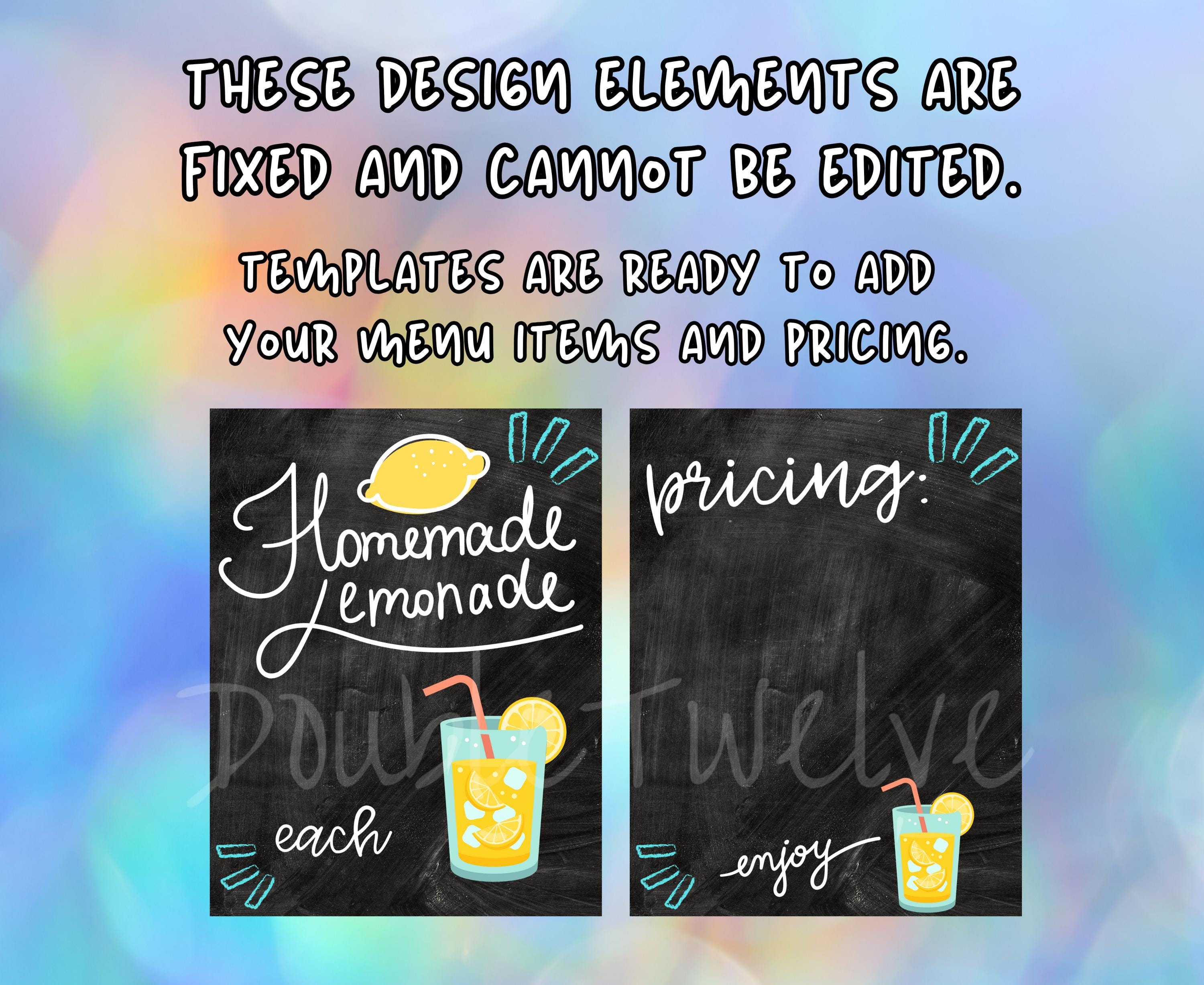 Mobile Lemonade Business Signs, Lemonade Stand Poster & Pricing Sign ...