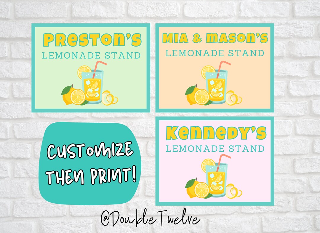 Custom Lemonade Stand Sign, DIY Kids Lemonade Booth Poster ...
