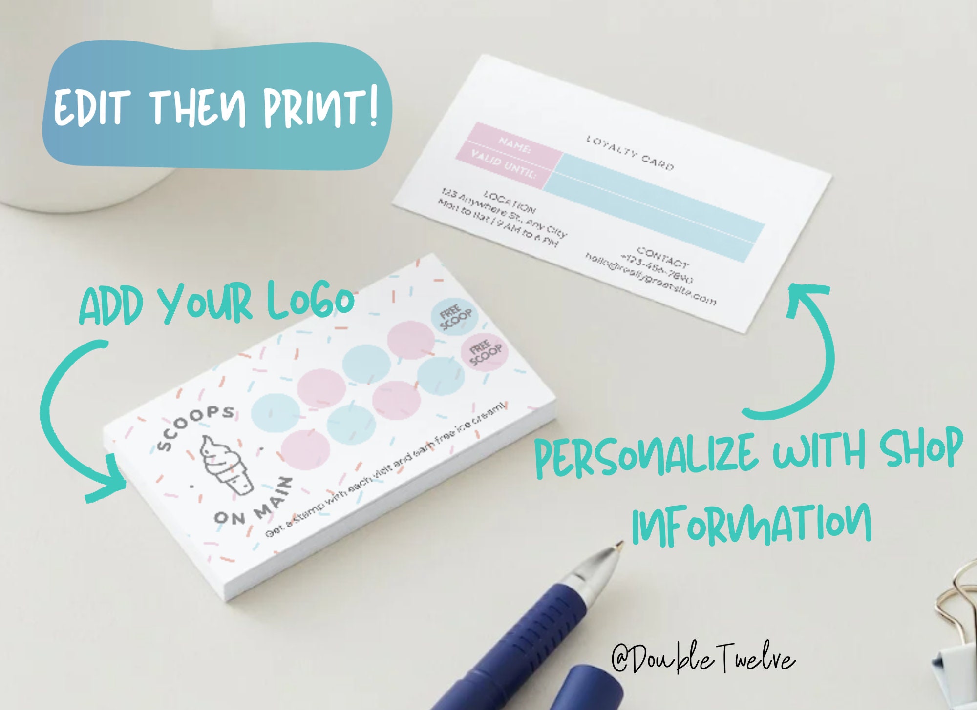 Editable Business Card Template, Loyalty Reward Punch Card, Custom ...