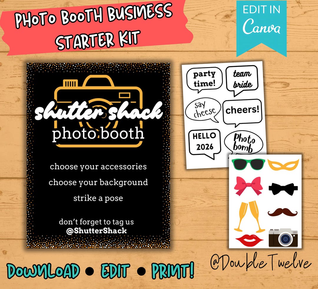 Mobile Photo Selfie Booth Business Signs, Photo Props, Editable Canva ...