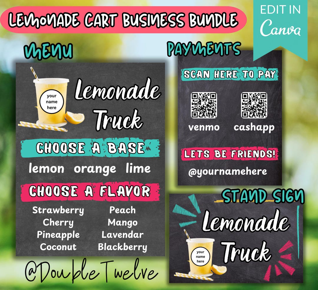 Lemonade Business Signs Bundle, Mobile Drink Cart or Food Truck ...
