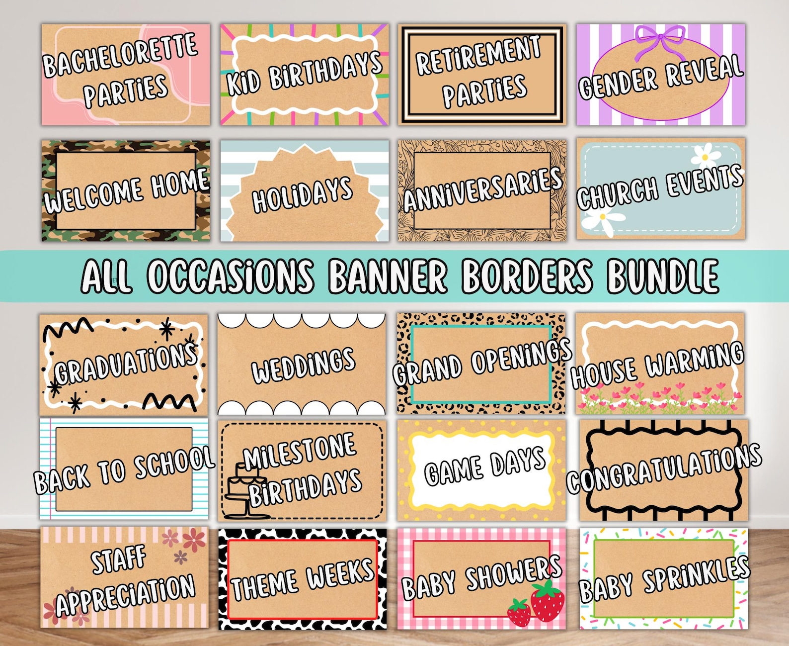 Banner Borders Mega Bundle | Fabric or Paper Banner Canva Templates ...