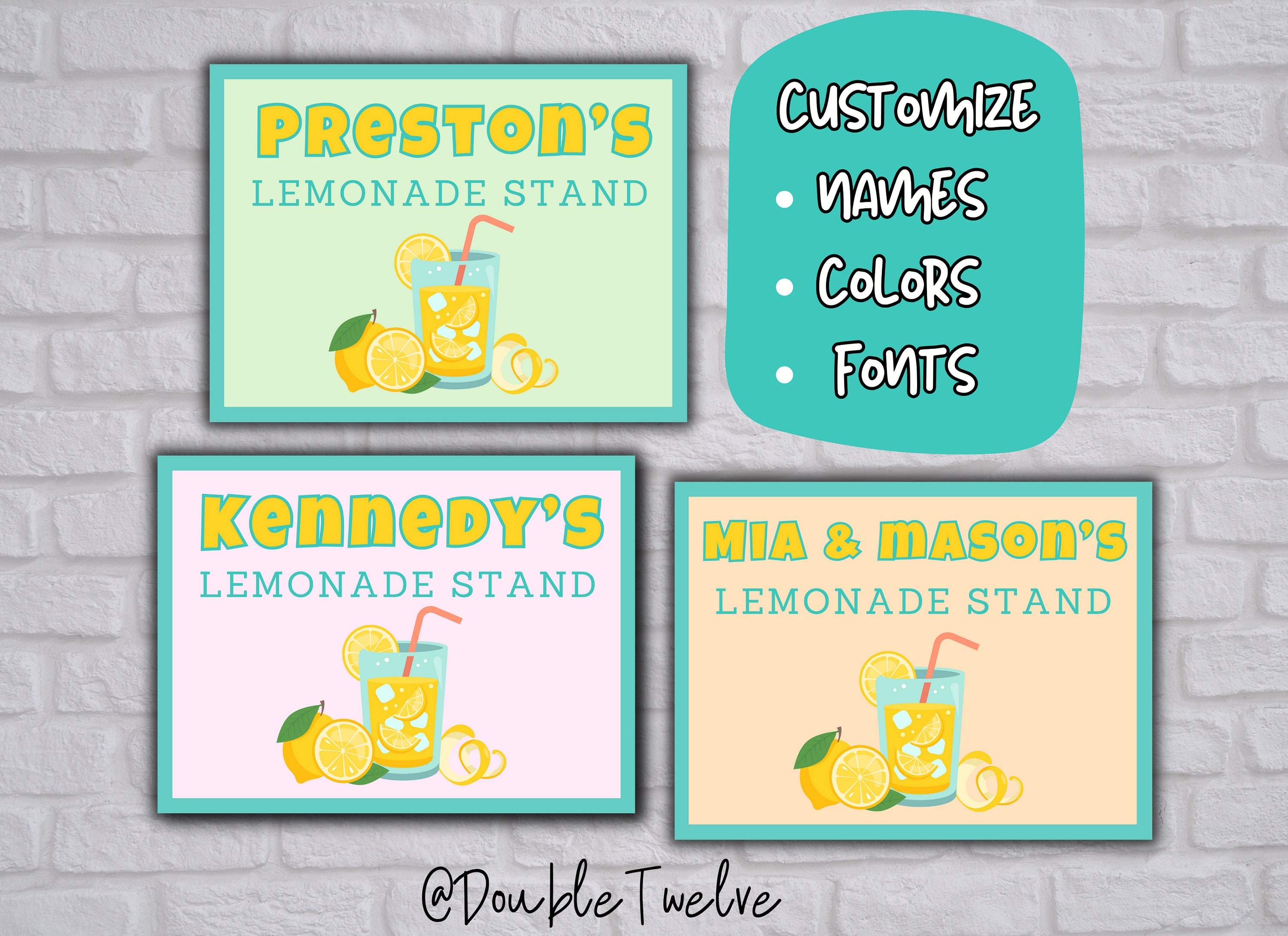 Custom Lemonade Stand Sign, DIY Kids Lemonade Booth Poster ...