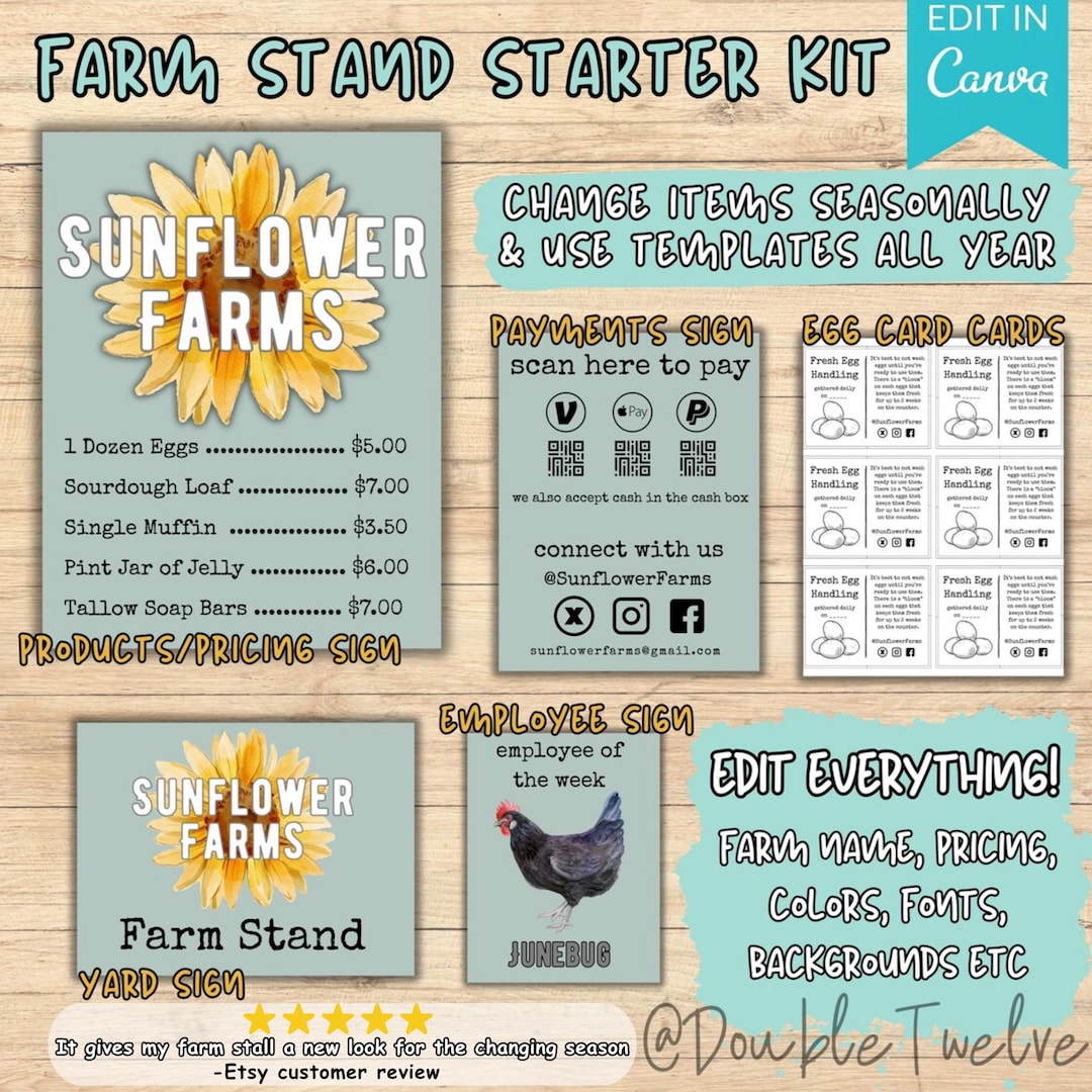 Farmstand Sign Bundle, Editable Farming Business Kit, Menu Pricing Yard ...