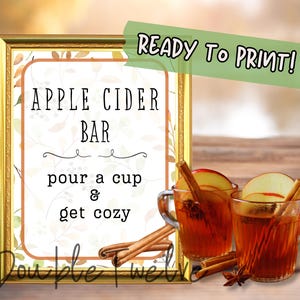 Printable Hot Apple Cider Bar Sign, Fall Floral Printable Autum Party ...