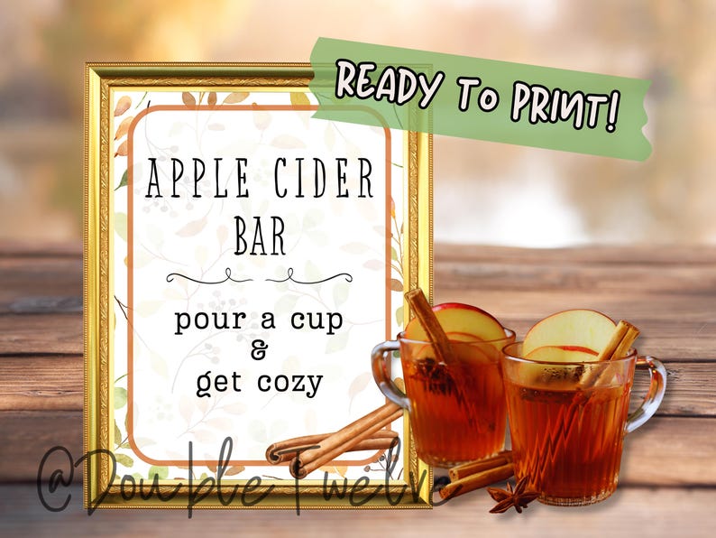 Printable Hot Apple Cider Bar Sign, Fall Floral Printable Autum Party ...