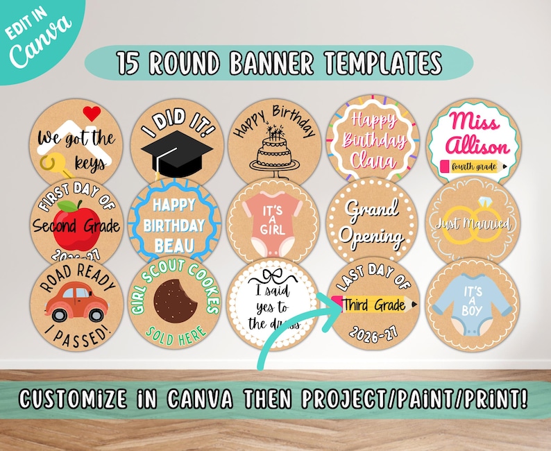 Round Banner Canva Template Bundle – 15 Circle Signs for Banner Artists ...