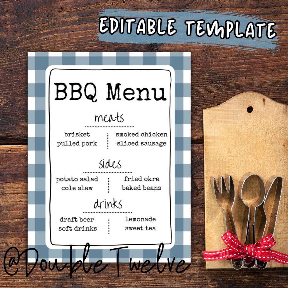 Backyard BBQ Menu Sign, Printable Bar-b-que Labor Day Summer Party ...