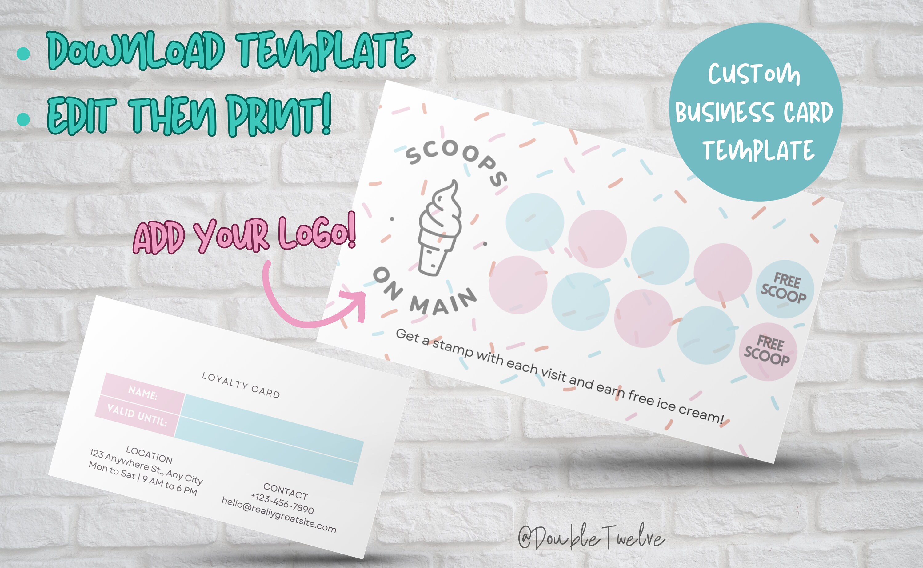 Editable Business Card Template, Loyalty Reward Punch Card, Custom ...