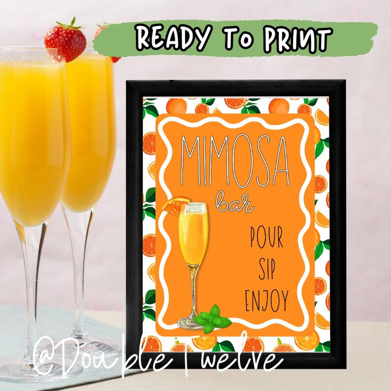 Printable Mimosa Bar Sign, Brunch Menu Summer Garden Party, Baby Bridal ...