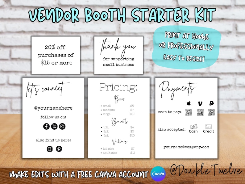 Vendor Booth Sign Kit, Editable Canva Template, Craft Fair Farmers ...