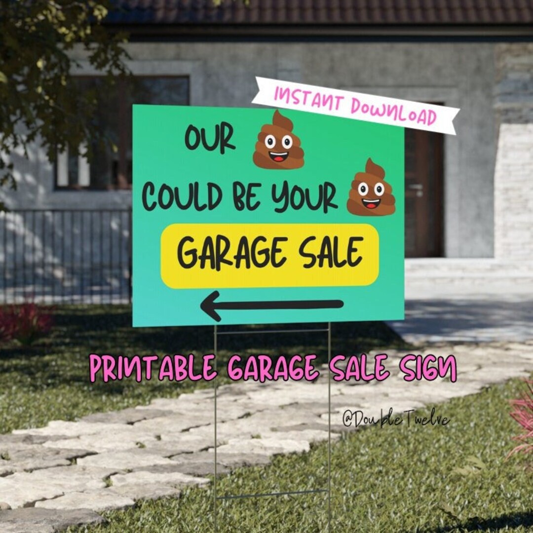 Funny Garage Sale Sign, Printable Yard Sale Banner, Community Garage ...