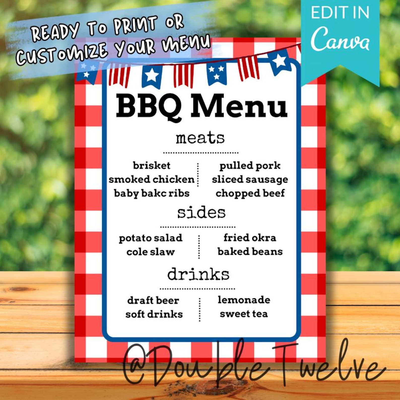 Backyard BBQ Menu Sign, Printable Bar-b-que Labor Day Summer Party ...