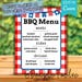 Backyard BBQ Menu Sign, Printable Bar-b-que Labor Day Summer Party ...