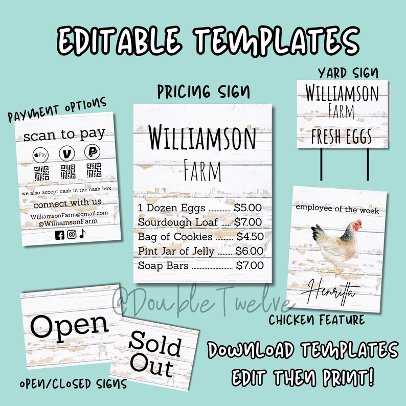 Editable Roadside Farm Stand Signs, Produce Price Sheet Template ...