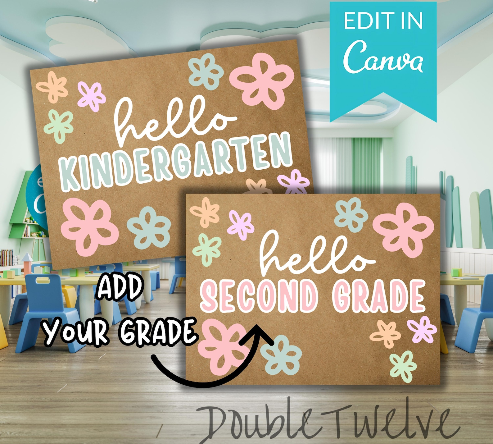 Brown Paper Mini Banner Back to School, Classroom Grade Sign Template ...