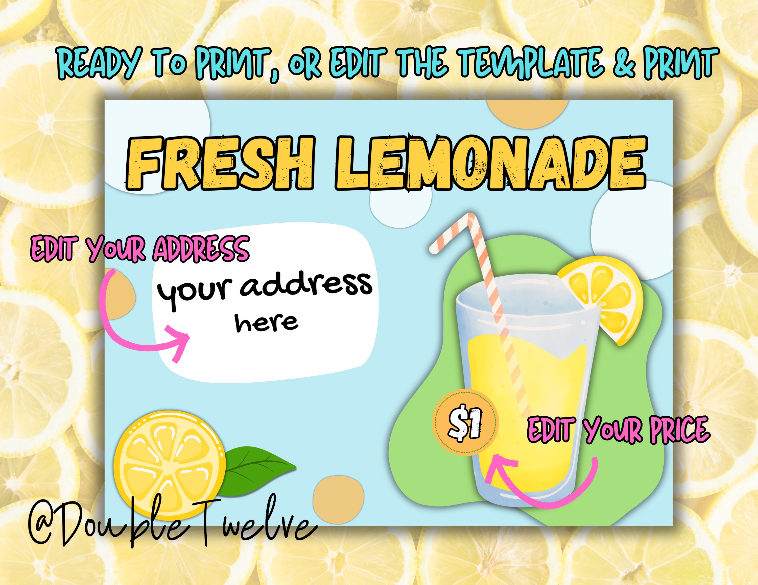 Cute Lemonade Stand Yard Sign Poster, Printable Lemonade Stand Sign ...