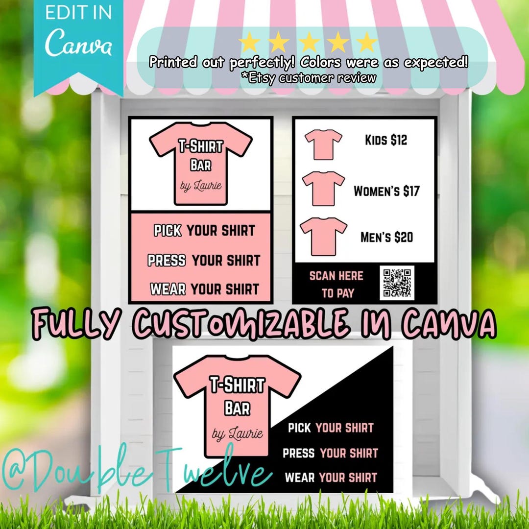 T-shirt Bar Business Signs, Mobile Shirts Craft Fair Booth, Farmers ...