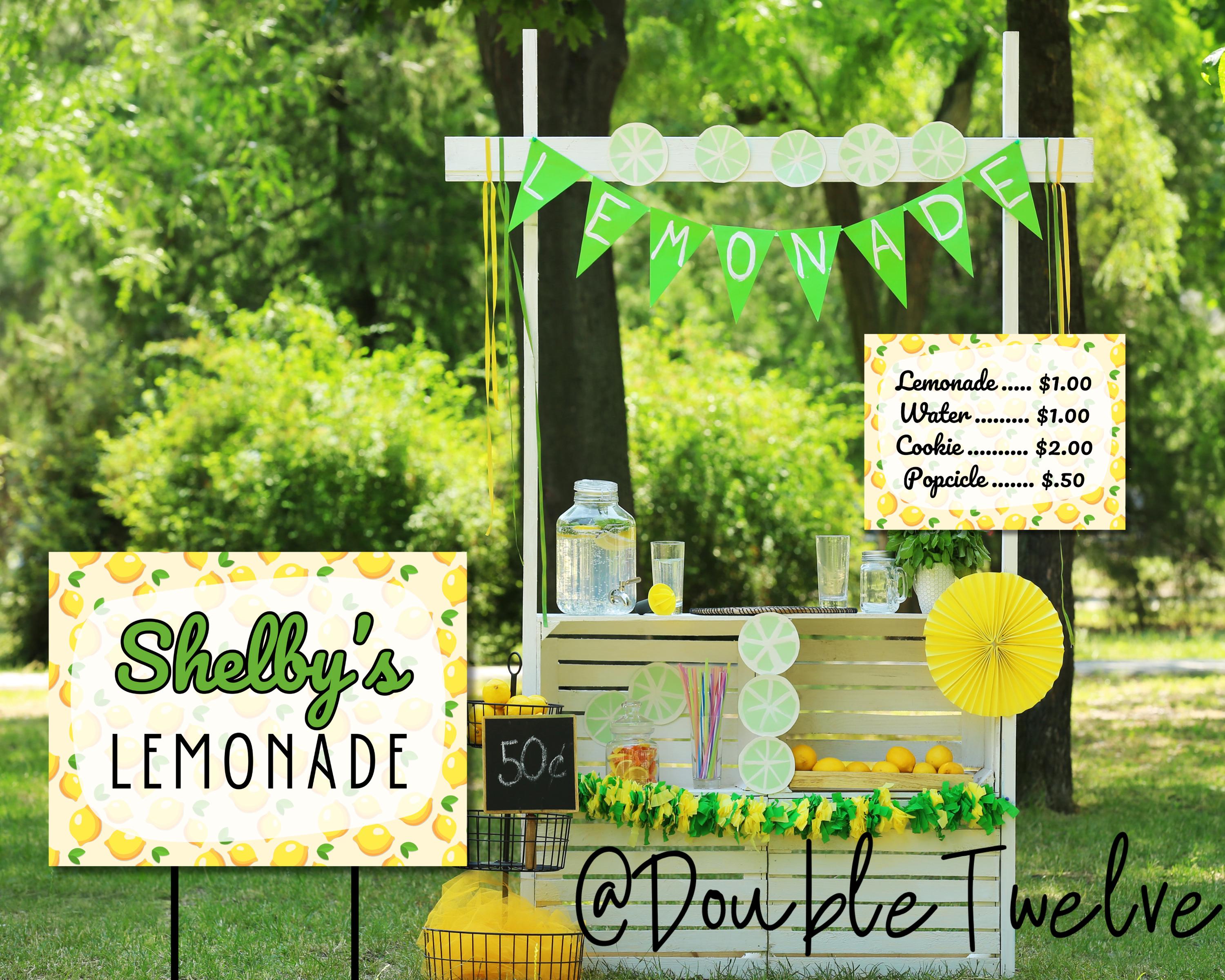 Custom Kids Lemonade Stand Sign Bundle, Lemonade Stand Yard Sign, Menu ...