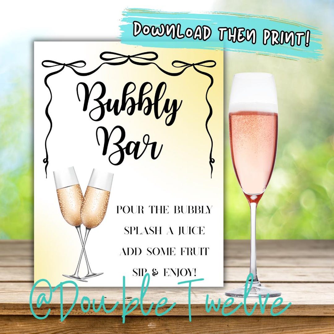 Rose Gold Bubbly Bar Cocktail Signs, Wedding Bridal Baby Shower Table ...