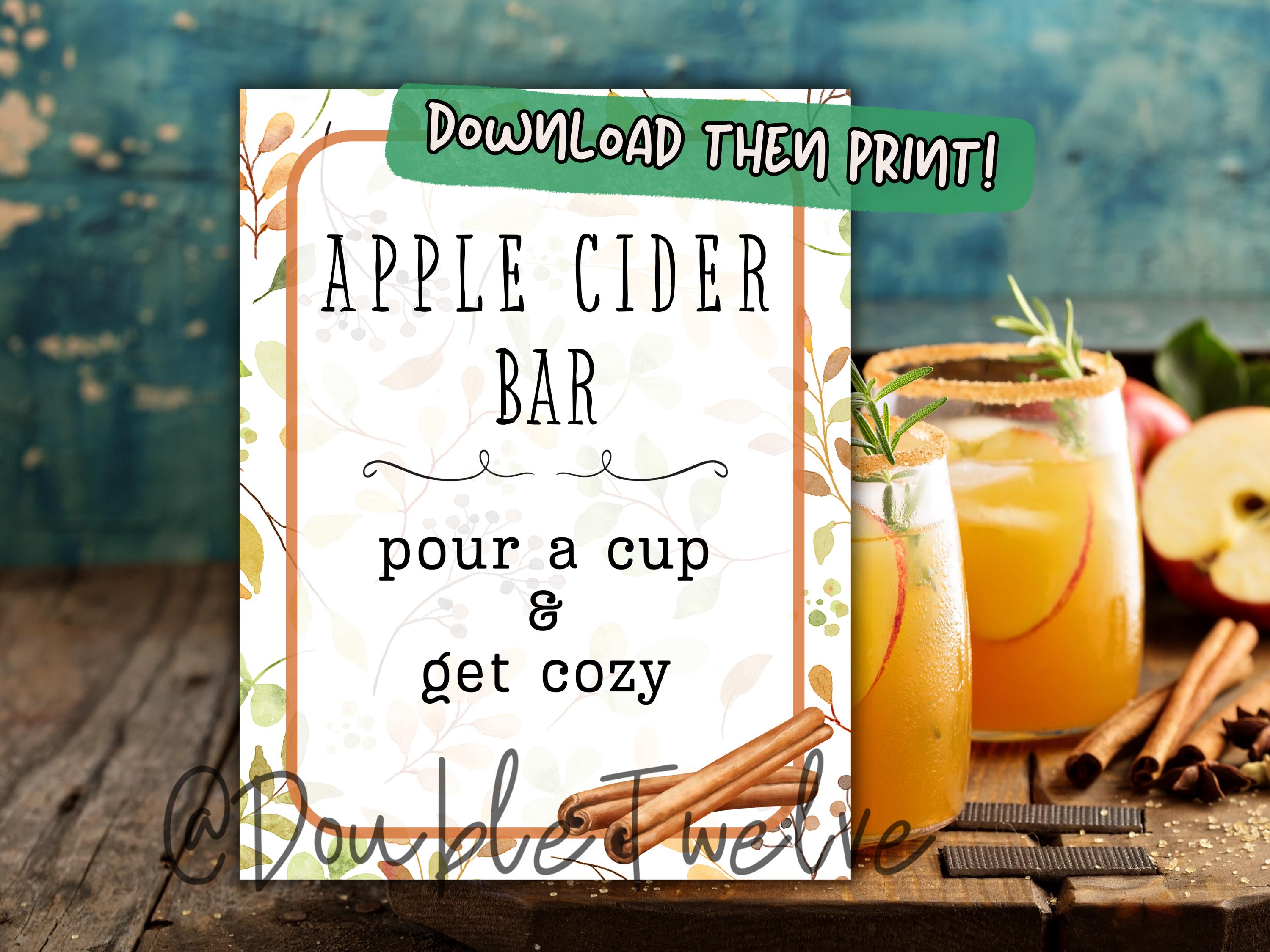 Printable Hot Apple Cider Bar Sign, Fall Floral Printable Autum Party ...