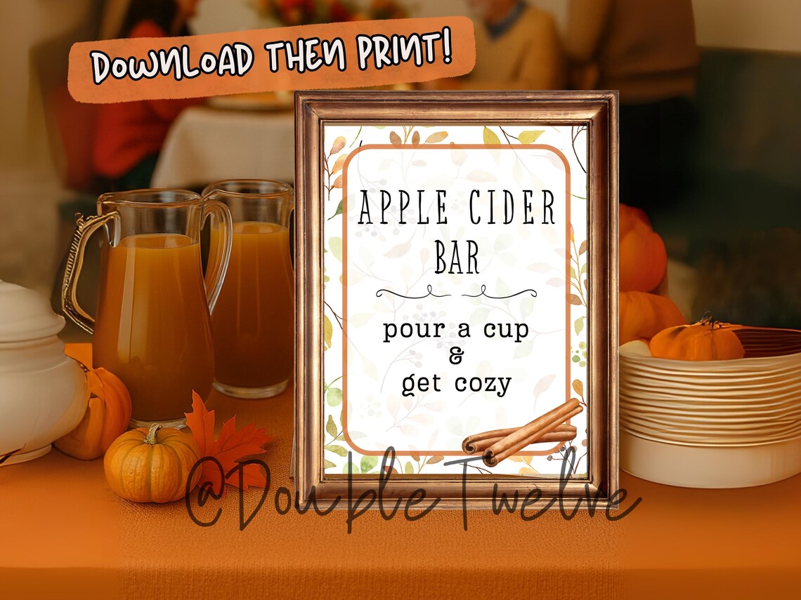 Printable Hot Apple Cider Bar Sign, Fall Floral Printable Autum Party ...