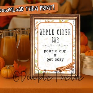 Printable Hot Apple Cider Bar Sign, Fall Floral Printable Autum Party ...