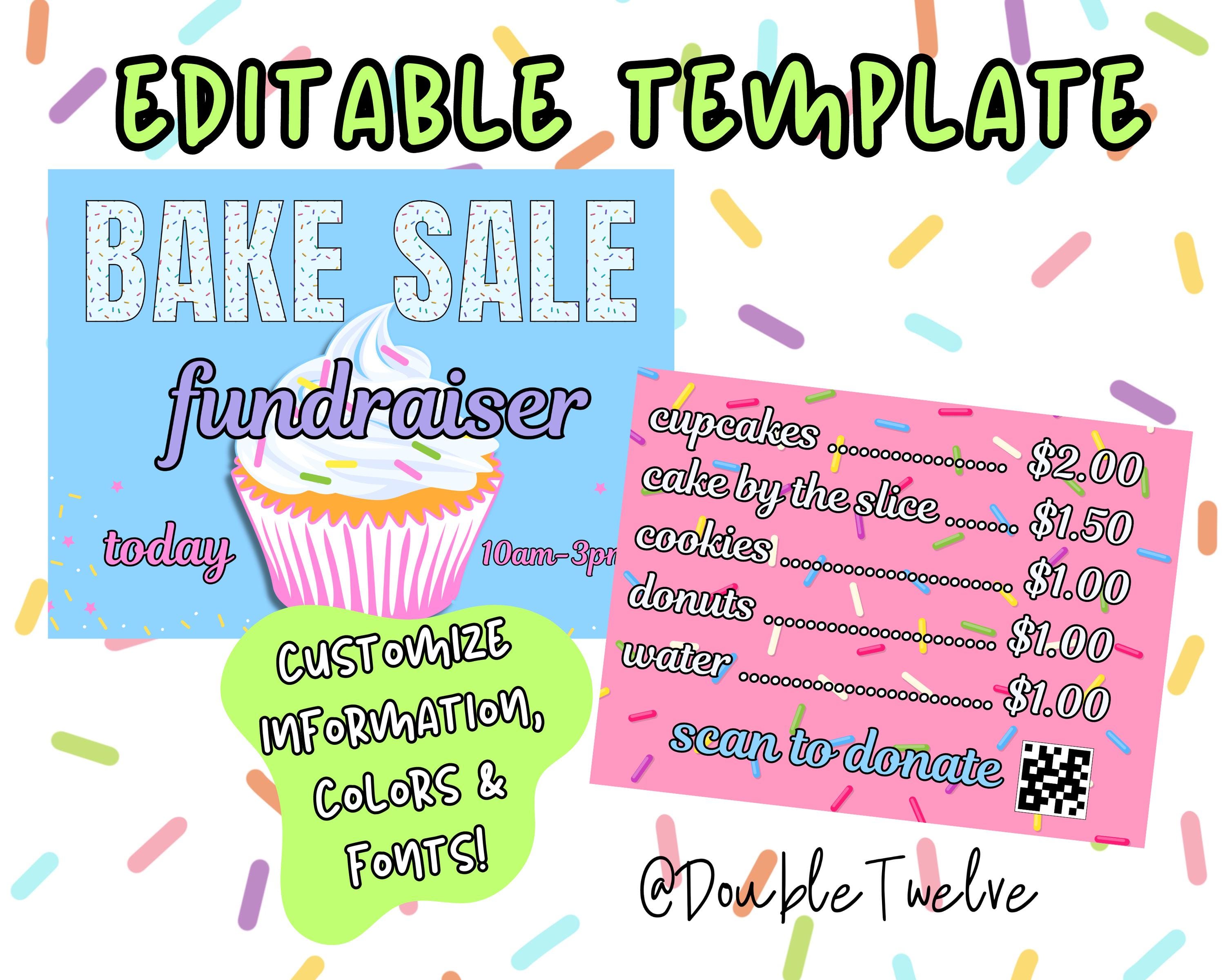 Custom Bake Sale Sign Bundle, Menu Sign Booth Poster, Bake Sale Yard ...