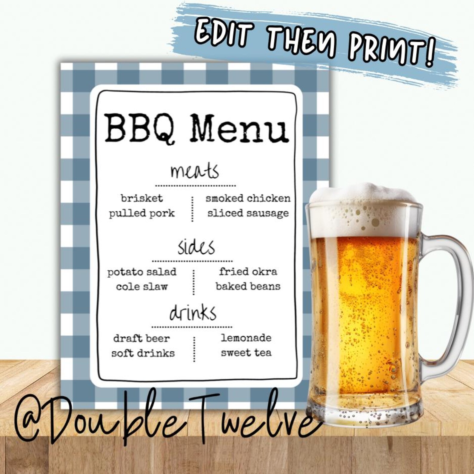 Backyard BBQ Menu Sign, Printable Bar-b-que Labor Day Summer Party ...