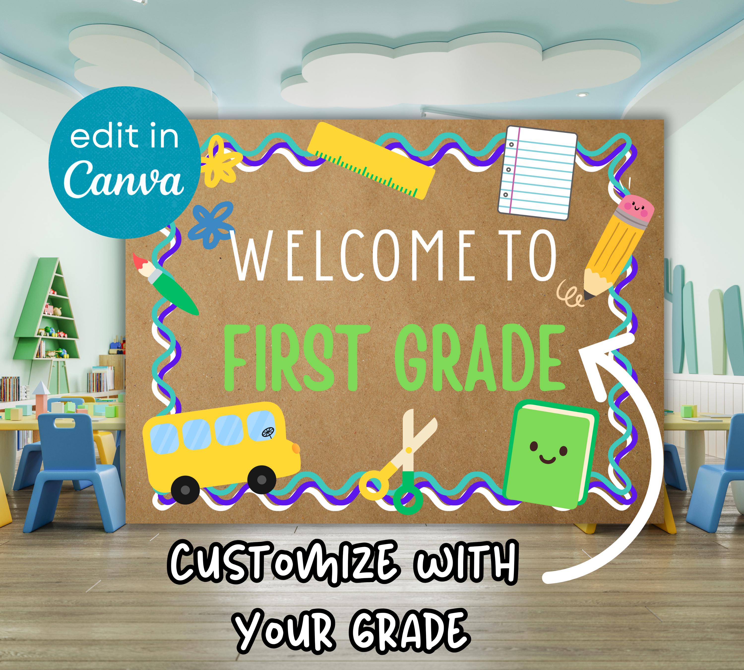 First Day of School Mini Banners, Custom Classroom Grade Name Sign ...