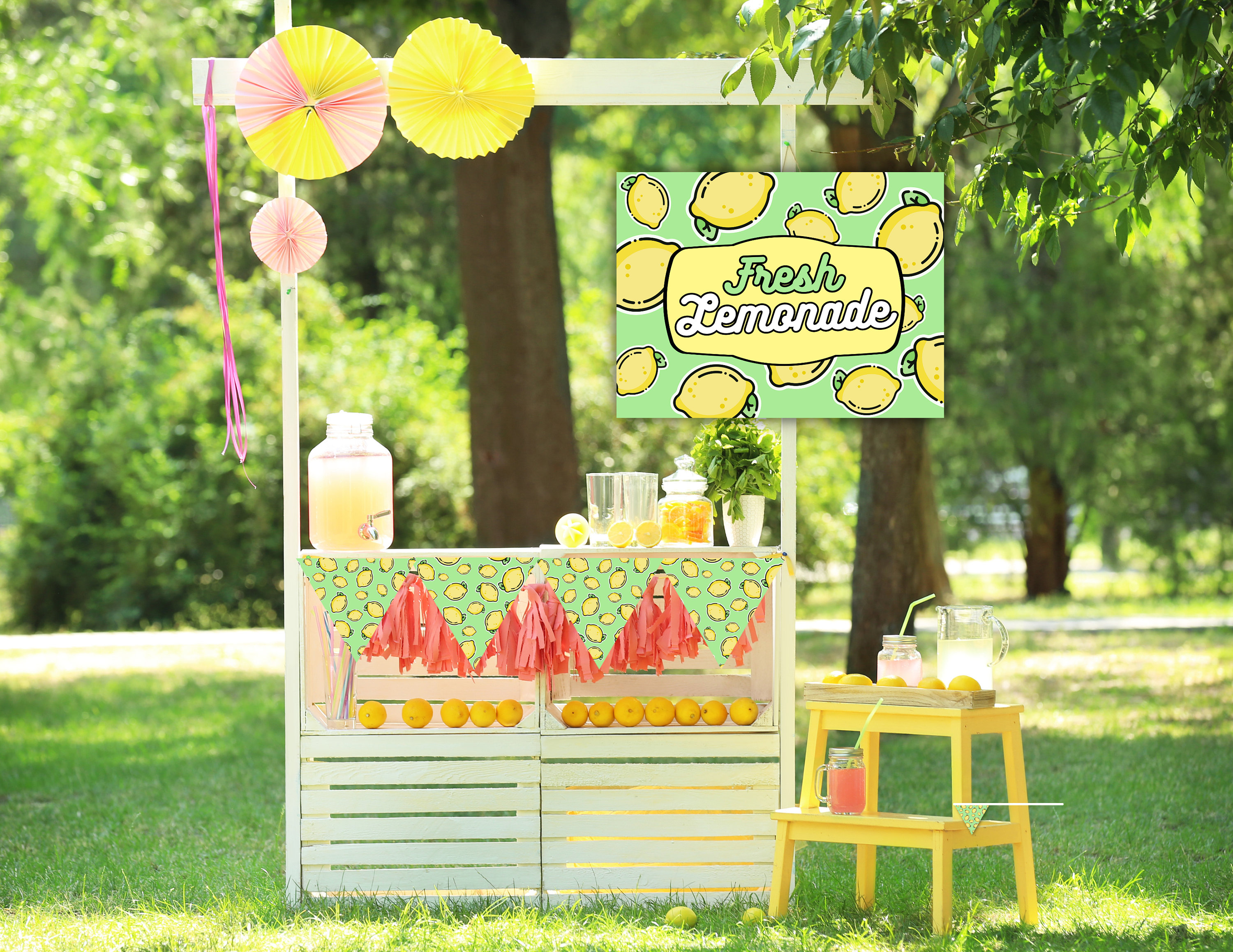 Printable Lemonade Stand Sign and Banner, Cute Kids Lemonade Stand DIY ...