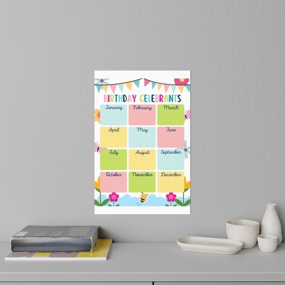 Student Classroom Birthdays Chart Birthday Poster Class - Etsy