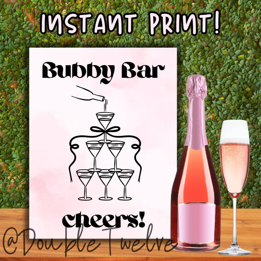 Retro Bubbly Bar Cocktail Signs, Wedding Bridal Baby Shower Table ...