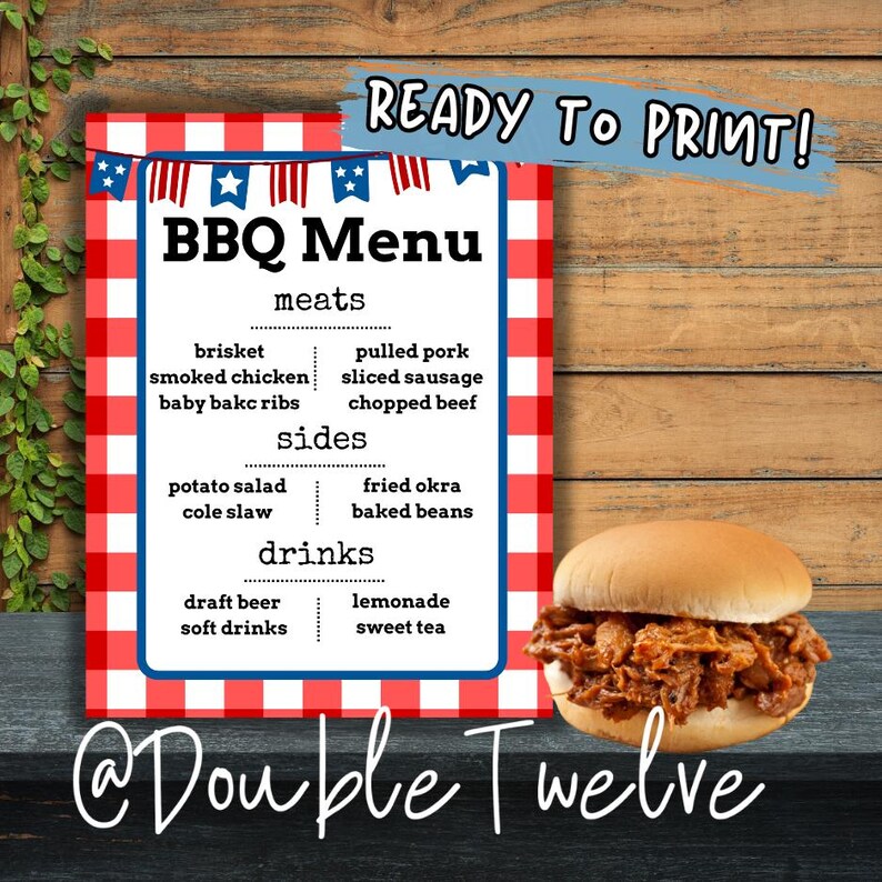 Backyard BBQ Menu Sign, Printable Bar-b-que Labor Day Summer Party ...