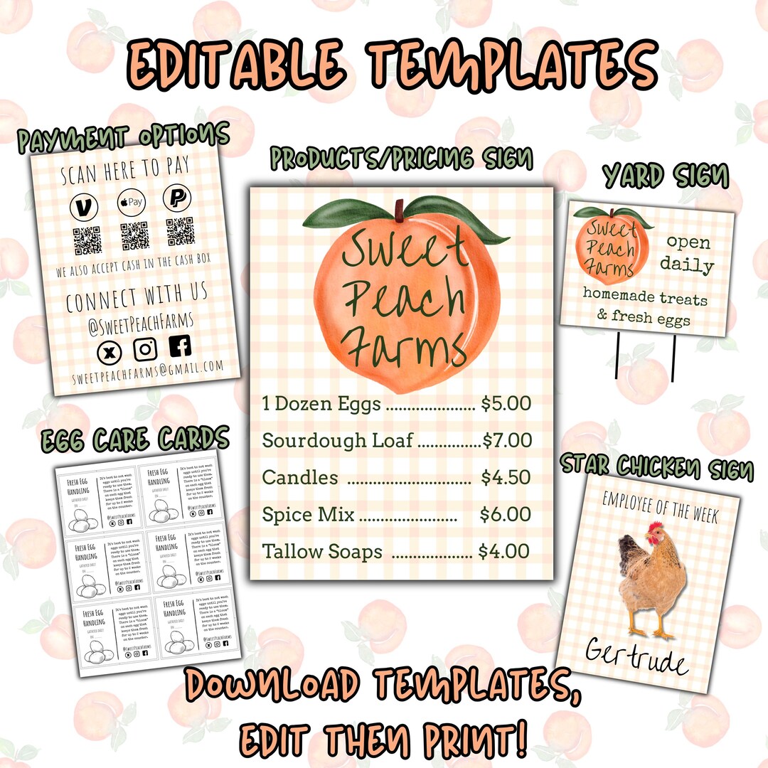 Printable Farm Stand Signs, Roadside Farm Produce Egg Stand Signage ...