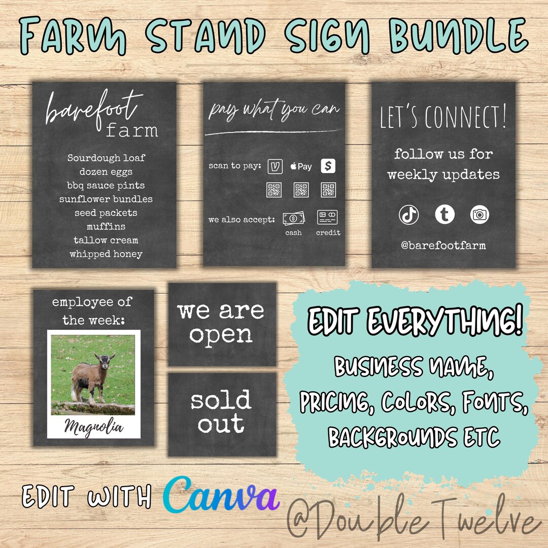 Farm Stand Sign Bundle, Editable Canva Template, Craft Fair Vender ...