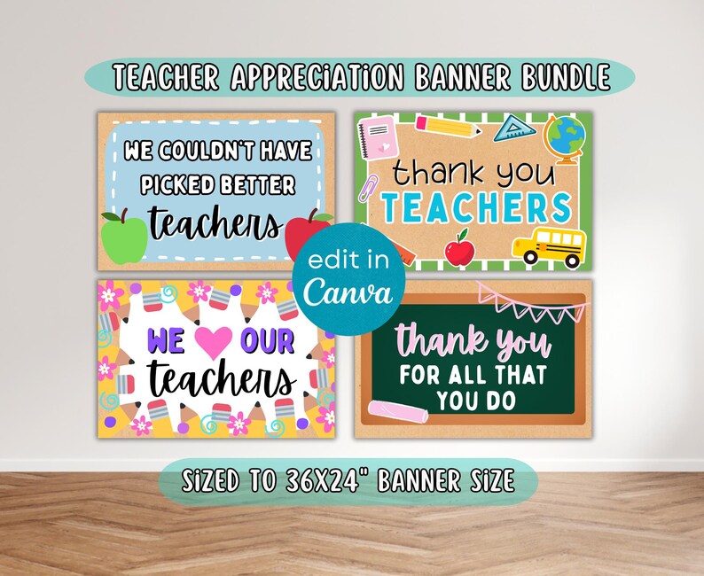 Teacher Appreciation Banner Bundle | Editable Canva Templates | Thank ...