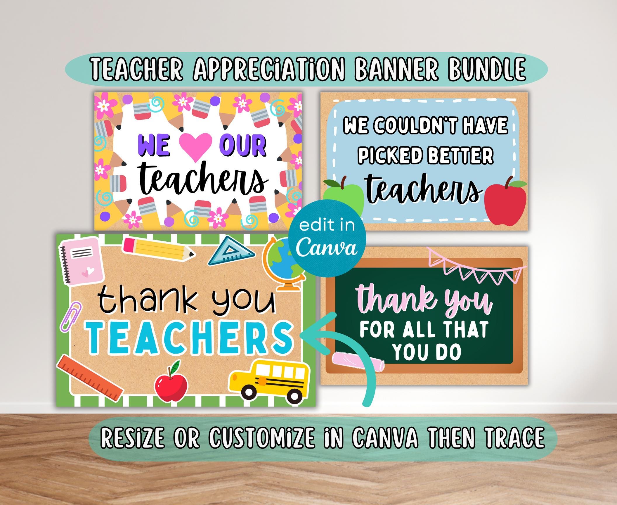 Teacher Appreciation Banner Bundle | Editable Canva Templates | Thank ...
