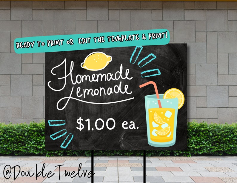 Printable Lemonade Stand Yard Sign, Cute Kids Lemonade Stand DIY ...