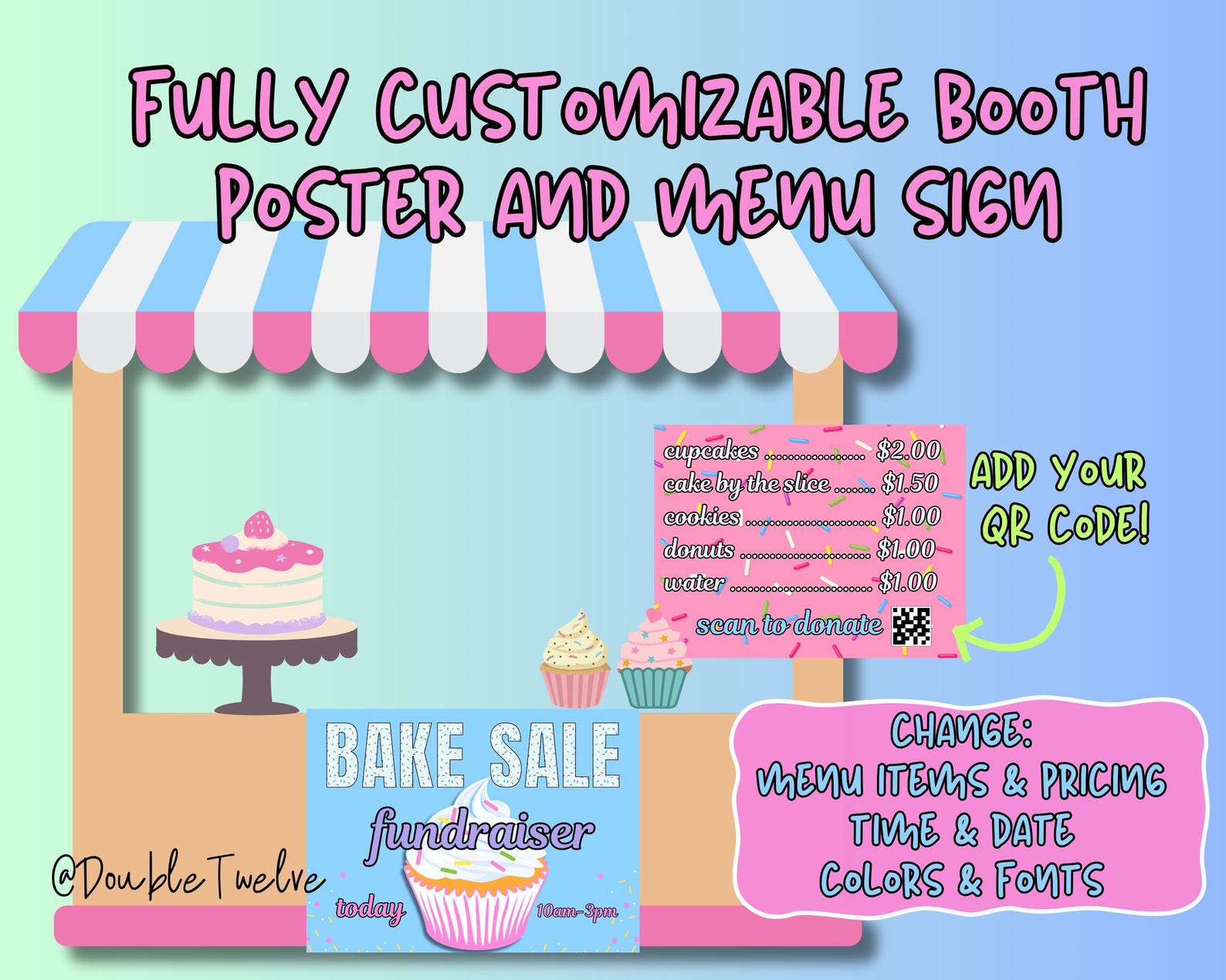 Custom Bake Sale Sign Bundle, Cute Kids Bake Sale Fundraiser Signage ...