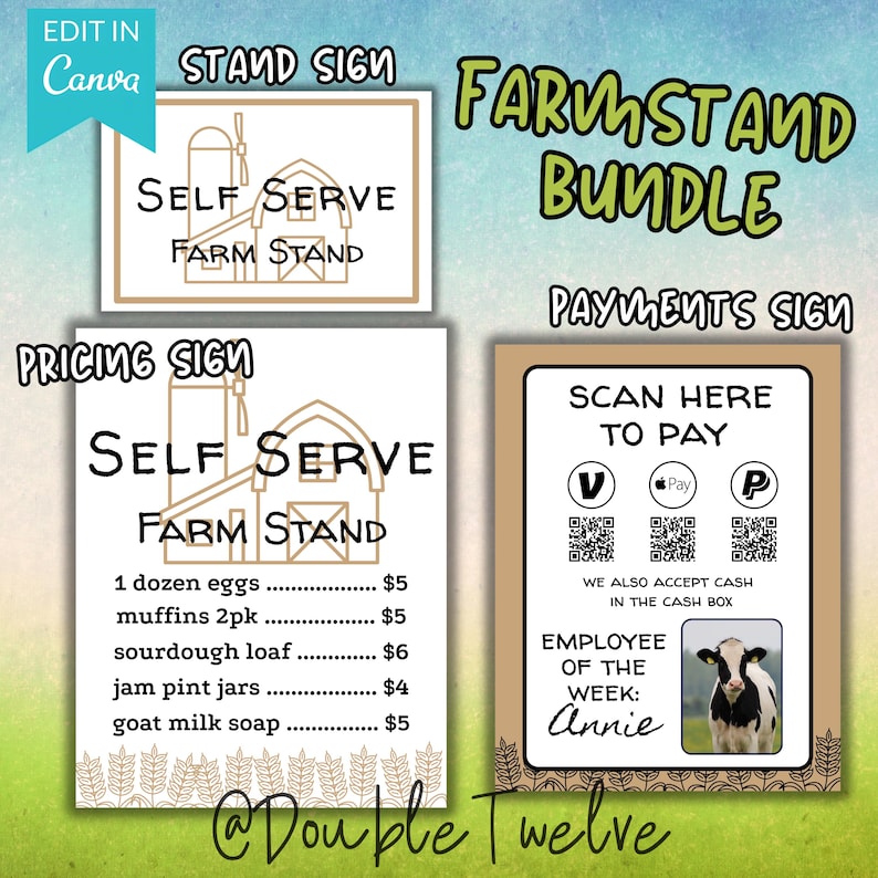 Self-serve Farmstand Signs, Printable Farm Business Menu Price Sign ...